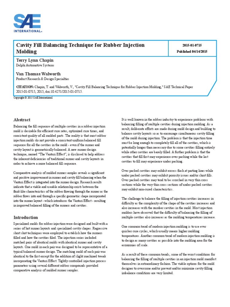 Cavity Fill Balancing Technique For Rubber Injection | PDF | Nature ...