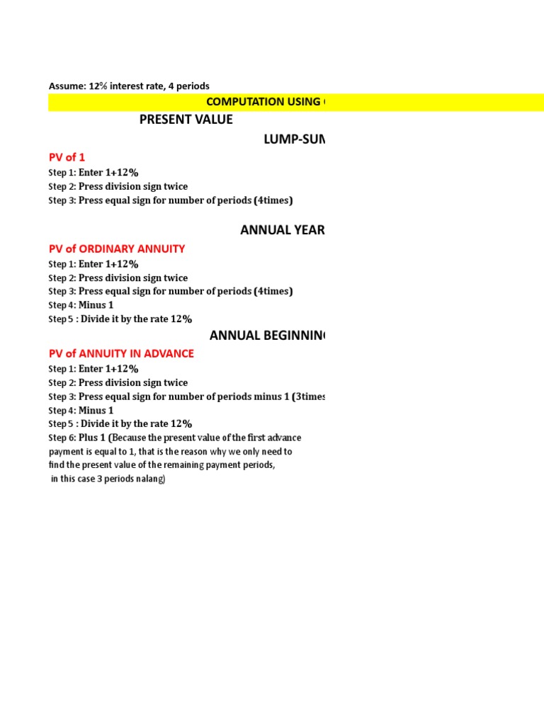 Present Value Lump-Sum Payment: Pvof1 | PDF