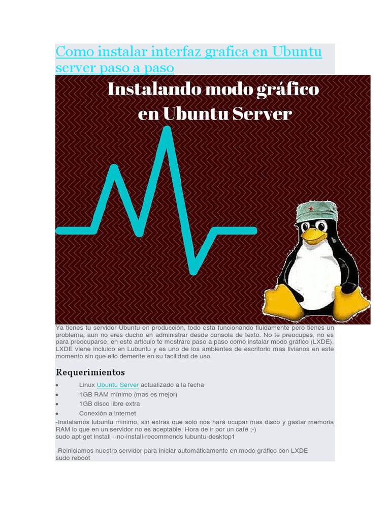 Como Instalar Interfaz Grafica en Ubuntu Server Paso A Paso | PDF
