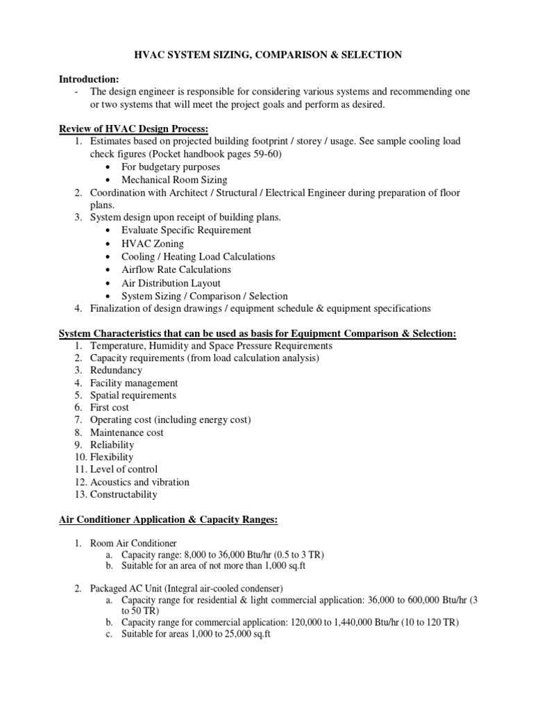 HVAC System Sizing Comparison Selection | Download Free PDF | Heat Pump ...