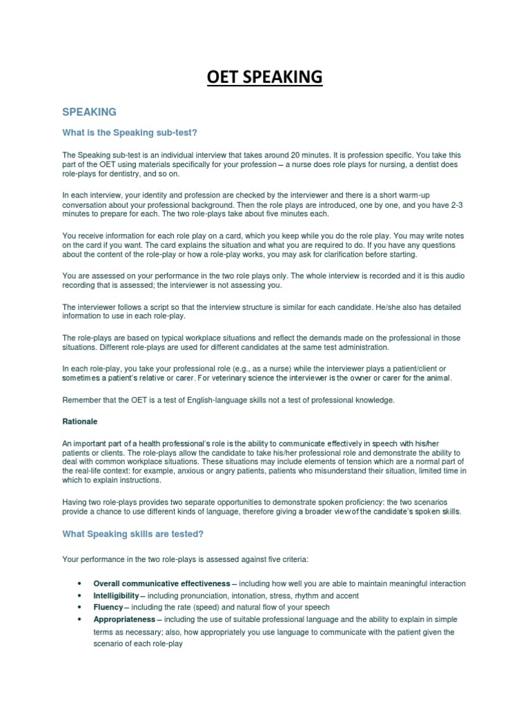Oet Speaking | PDF | English Language | Dentistry