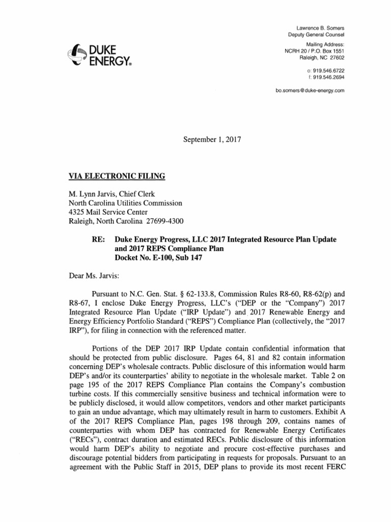 Duke Energy Progress, LLC 2017 Integrated Resource Plan Update and 2017 ...