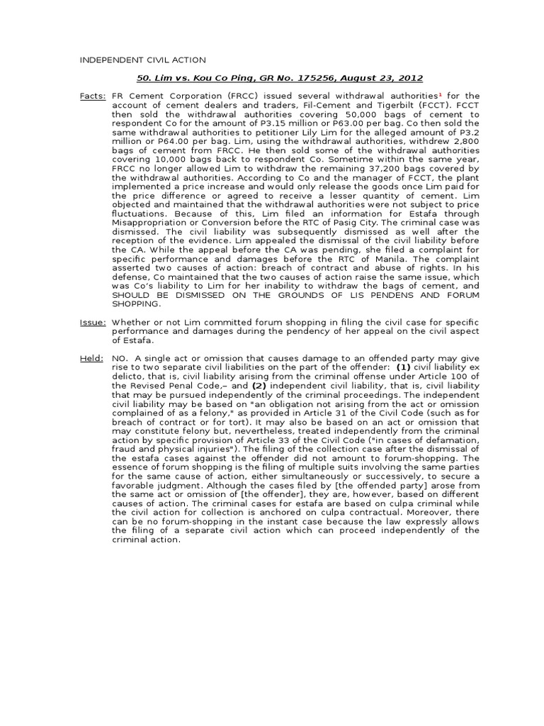 Independent civil action allowed despite pending appeal | PDF ...