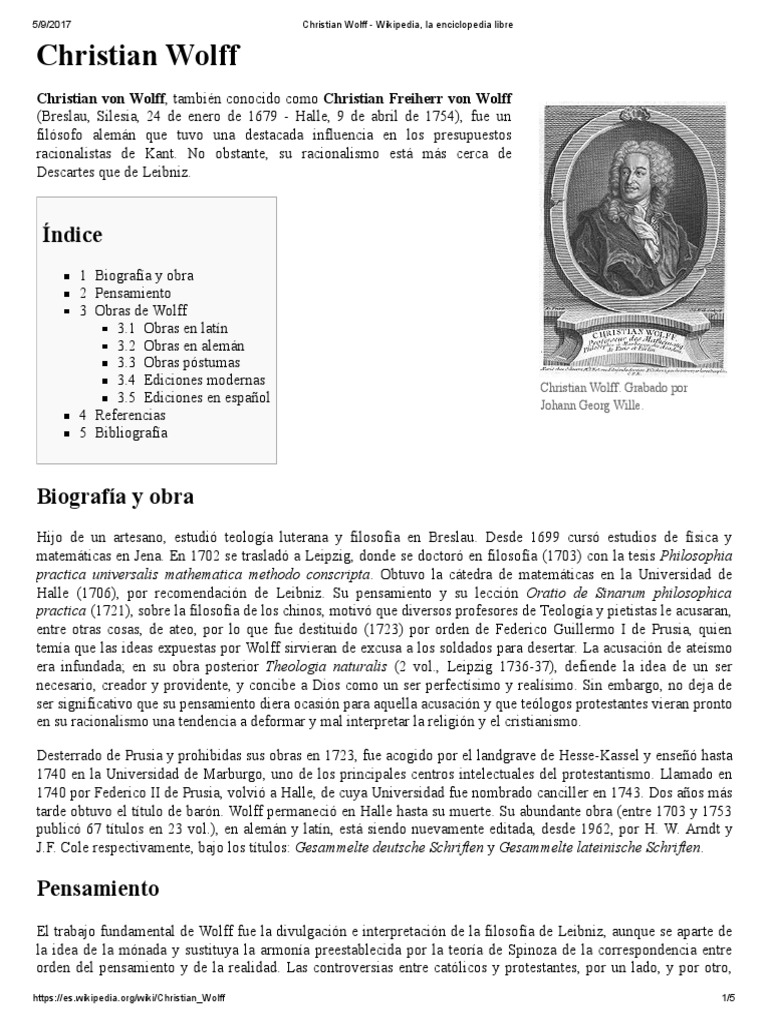 Wolff, Christian | Teorías filosóficas | Filosofía occidental