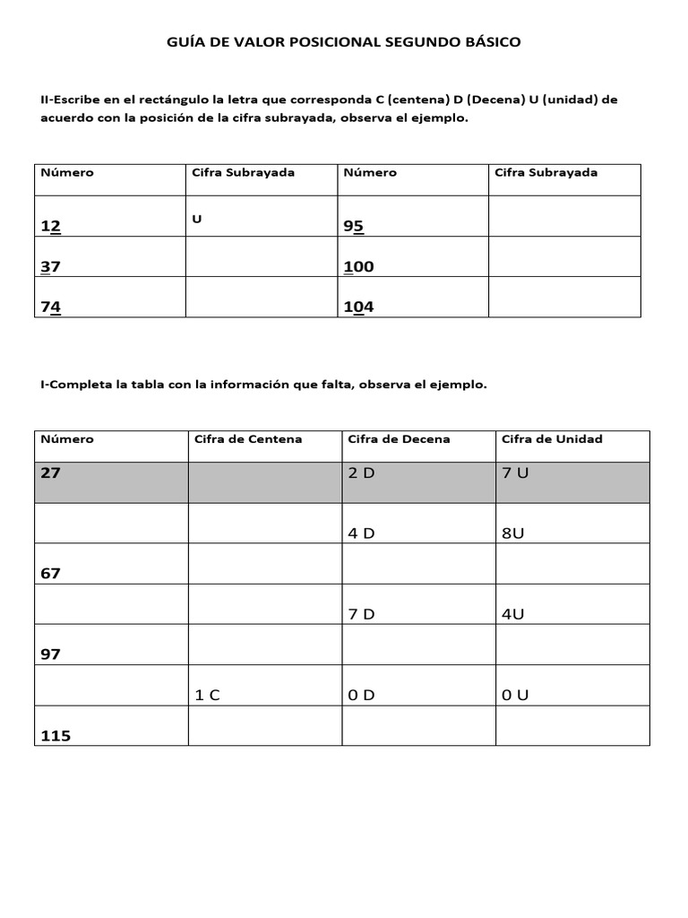 Guía de Valor Posicional | PDF