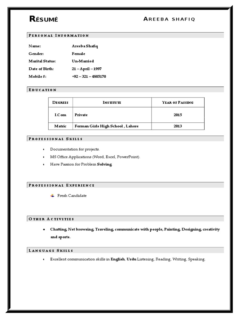 Areeba Resume | PDF | Résumé | Cognition