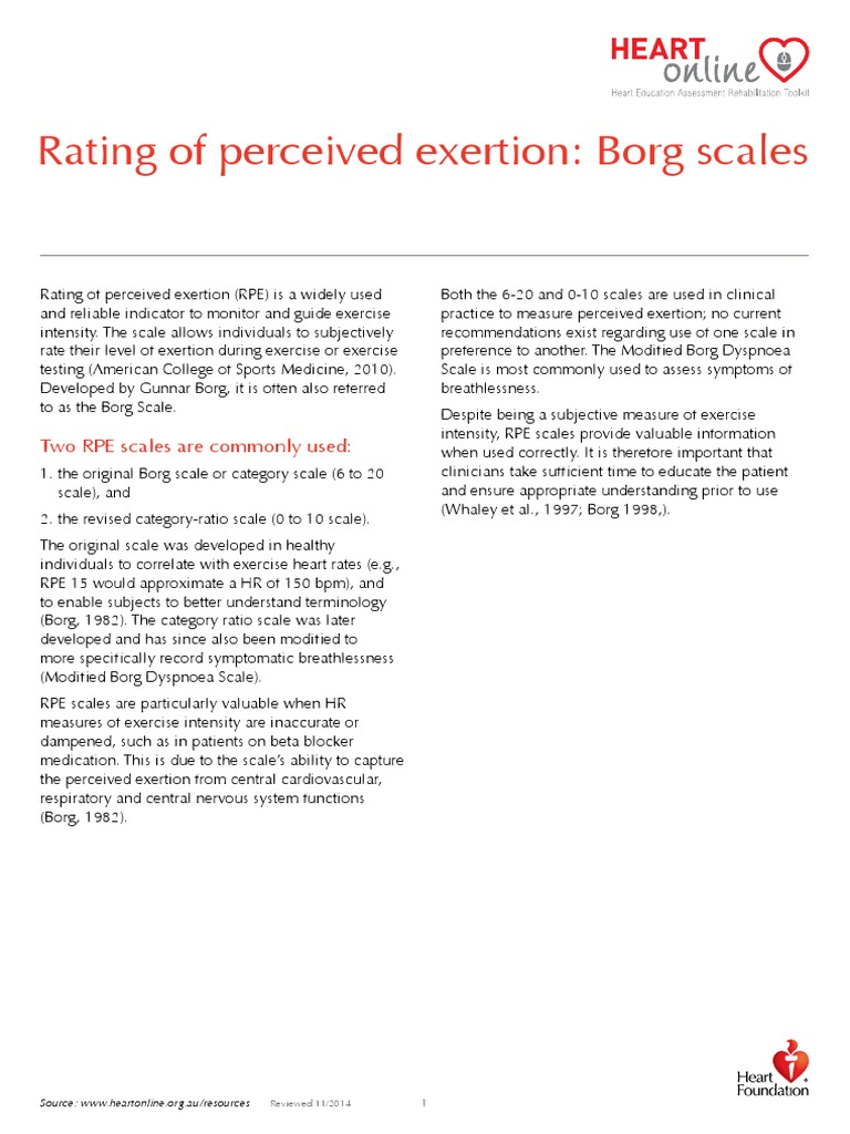 Rating of Perceived Exertion - Borg Scale | PDF | Heart Rate | Health ...
