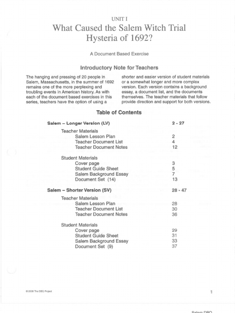 Salem Witch Trials DBQ | PDF