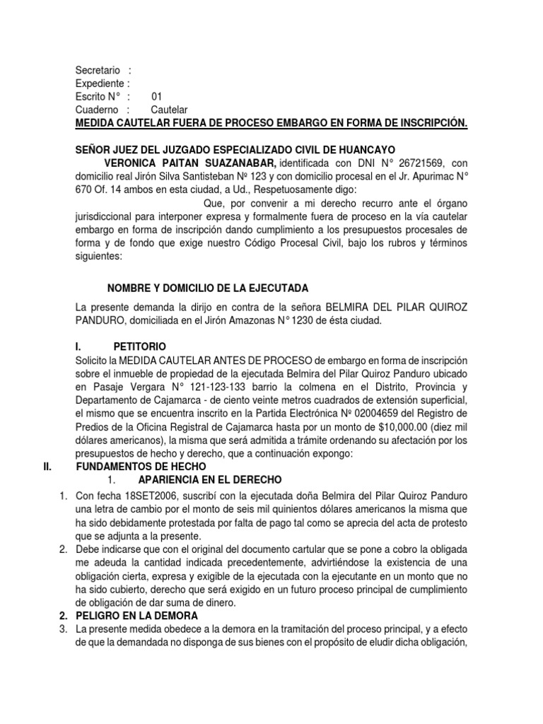 EMBARGO EN FORMA DE INSCRIPCION | Pagos | Información del gobierno