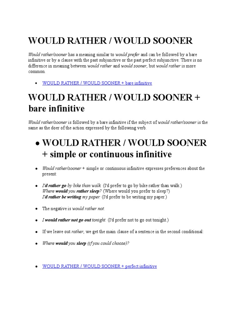 Would Rather | PDF | Rules | Verb