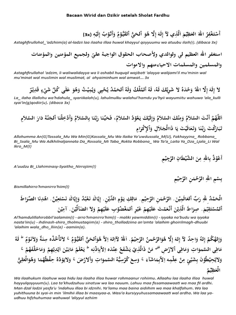 Bacaan Wirid Dan Dzikir Setelah Sholat Fardhu | PDF
