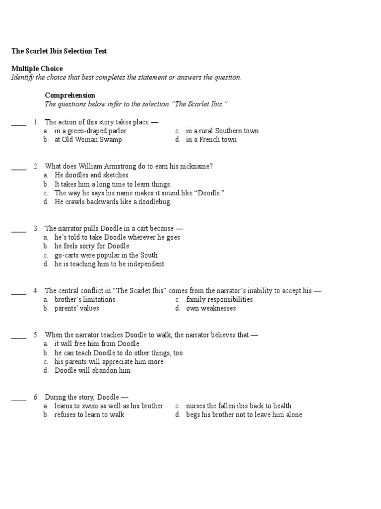 The Scarlet Ibis Test | PDF