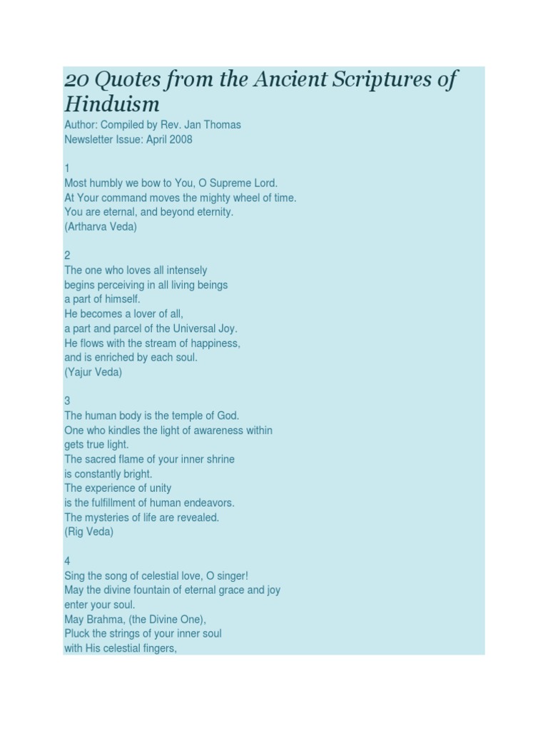 20 Quotes From The Ancient Scriptures of Hinduism | PDF | Upanishads ...