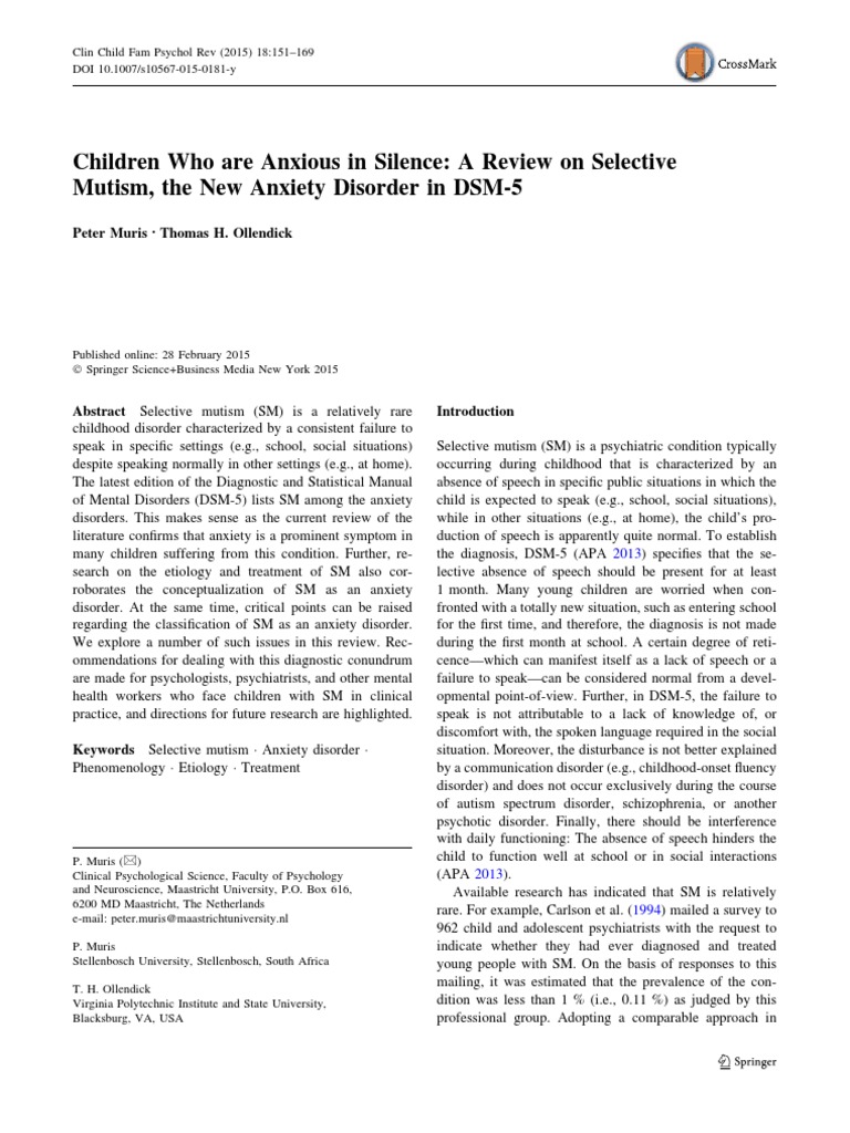 Understanding Selective Mutism in DSM-5 | PDF | Anxiety Disorder ...