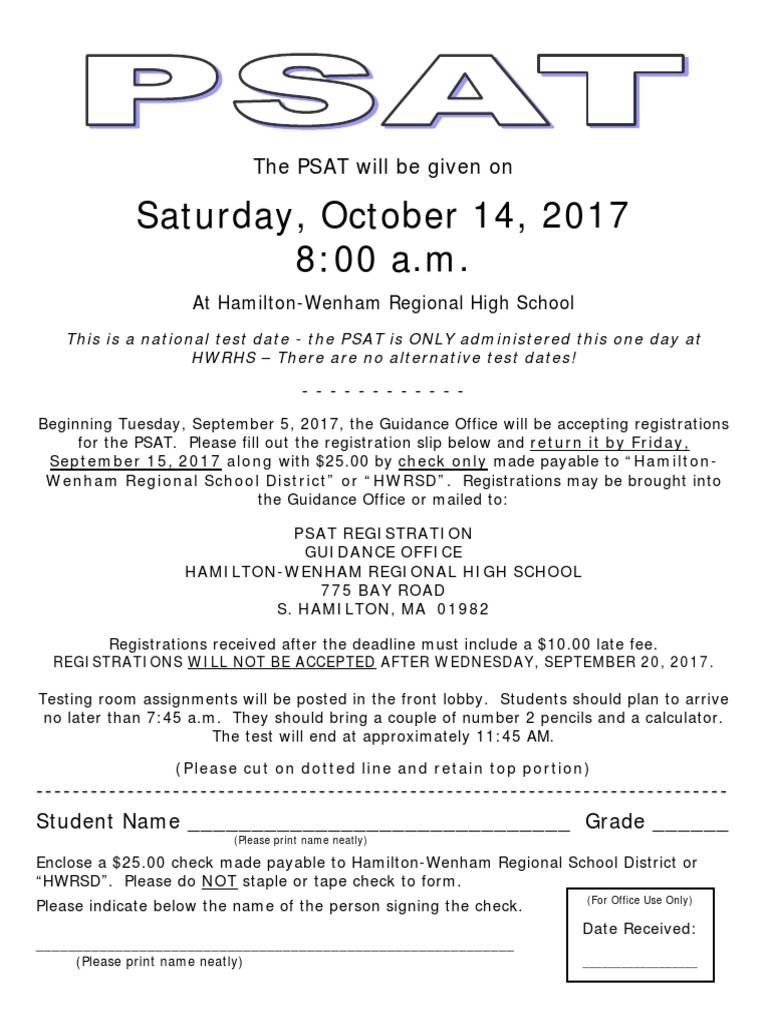 PSAT Registration Details for HWRHS | PDF