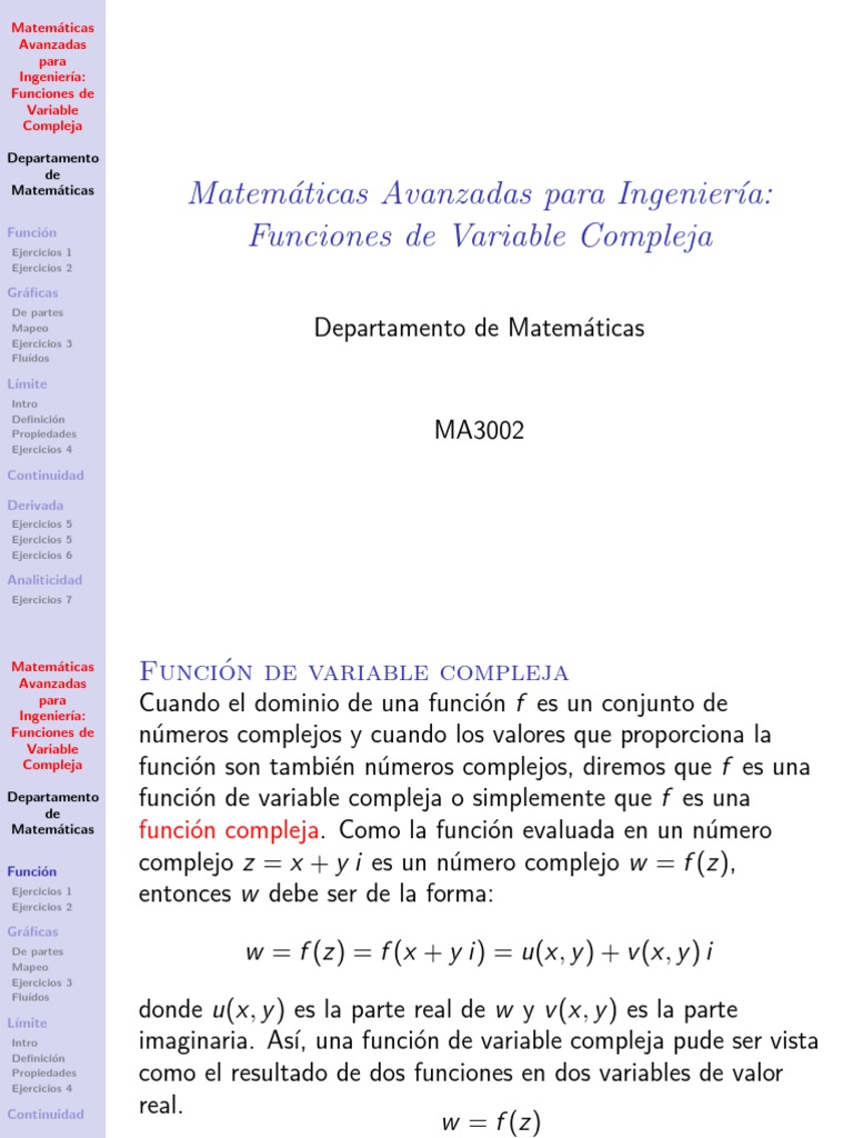 Ma3002 Funciones Compleja | PDF | Número complejo | Función (Matemáticas)