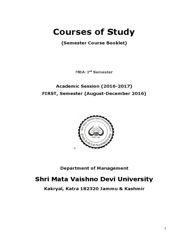 Format of Course Booklet For 1st Semester SMVDU | PDF | Course Credit ...