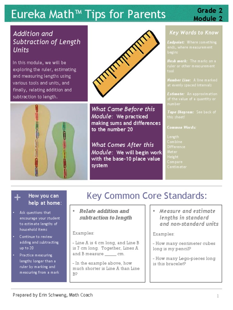 Eureka Math Grade 2 Module 2 Parent Tip Sheet 1 | PDF | Subtraction ...