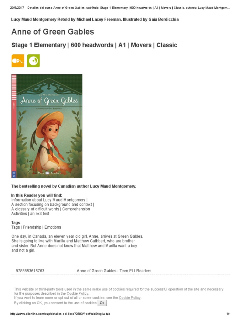 Detalles Del Curso Anne of Green Gables, Subtítulo - Stage 1 Elementary ...
