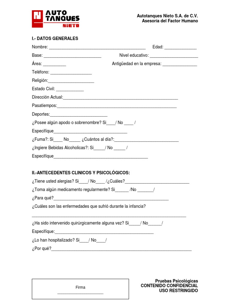 Formato de Entrevista Inicial. | Psicología | Medicina CLINICA