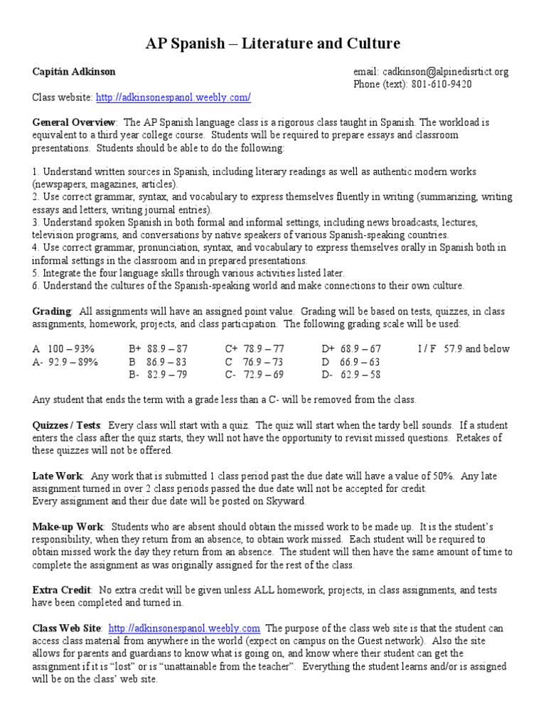 AP Spanish - Literature and Culture | PDF | Homework | Spanish Language