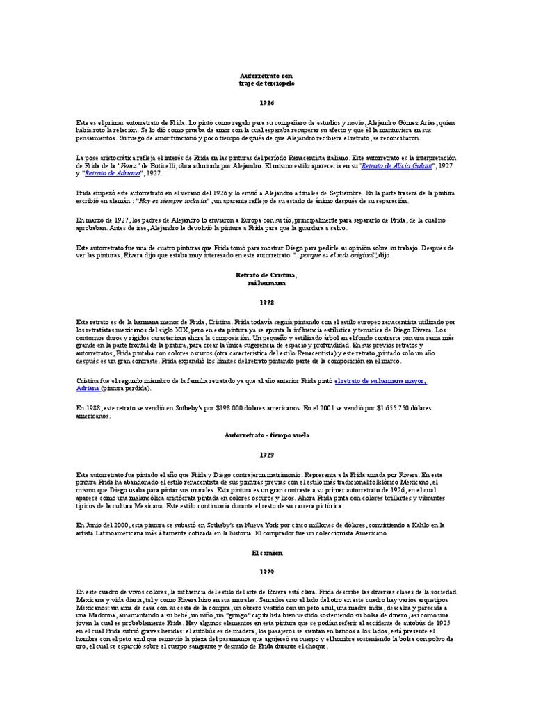 Textos Sobre As Pinturas de Frida Kahlo | PDF | Pinturas | Retrato