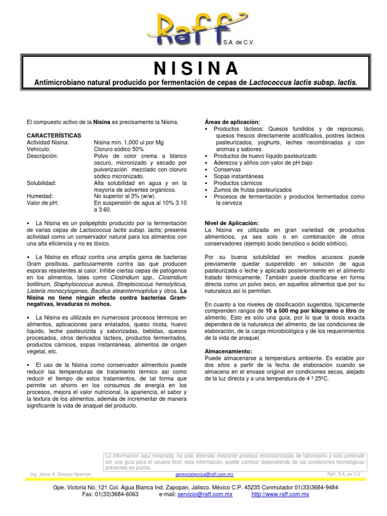 Nisaplin Nisina PDF | PDF | Alimentos | Leche