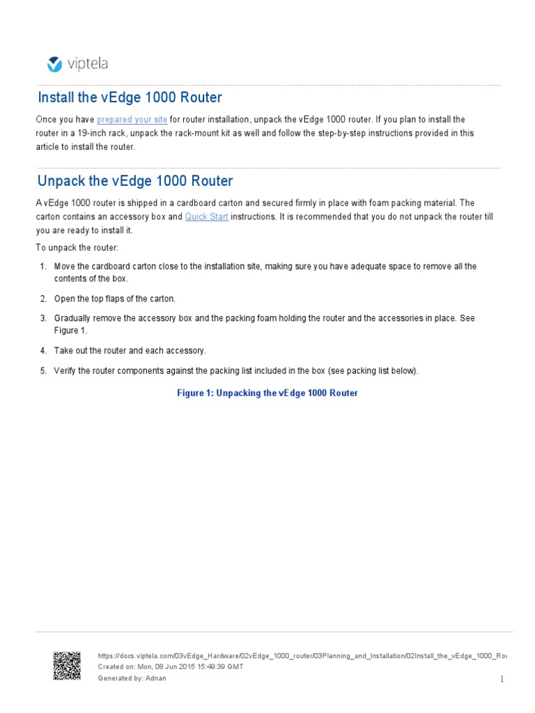 Viptela VEdge 1000 Router Installation Instructions | PDF | Tools ...