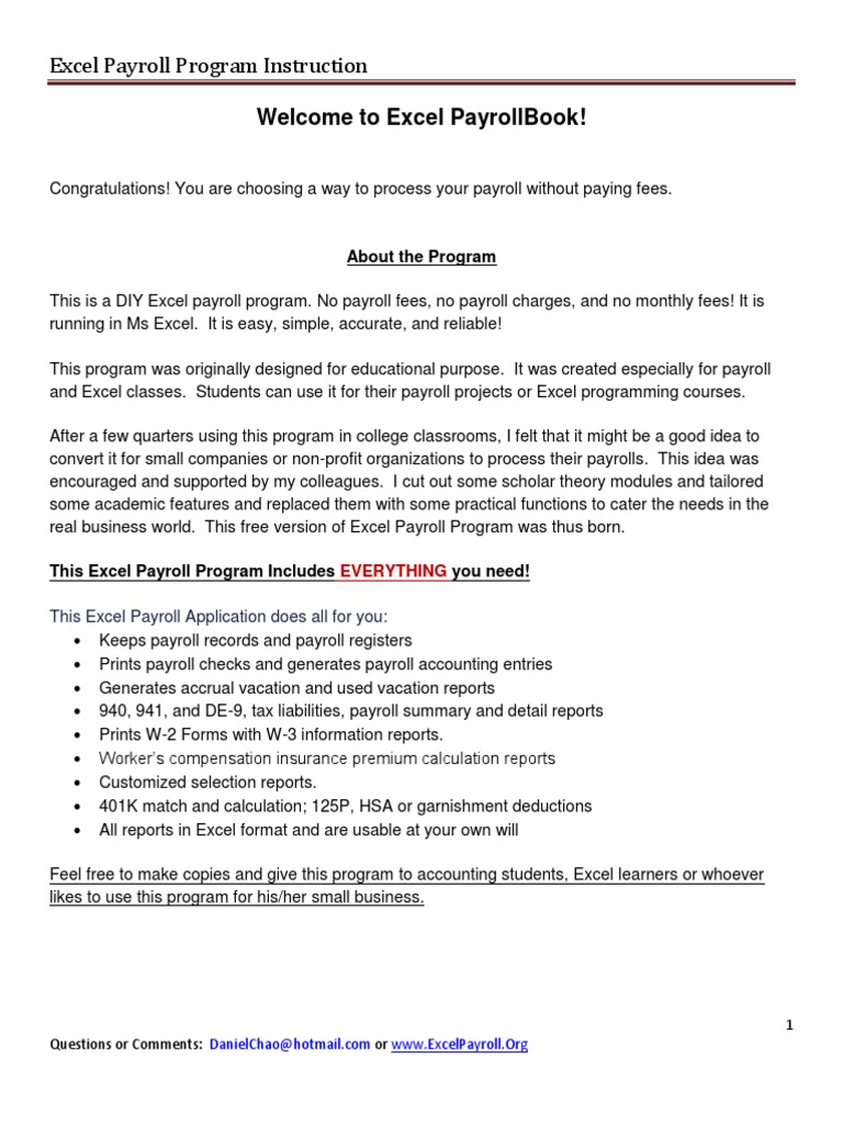 Excel PayrollBook Instruction.pdf | Payroll | Payments