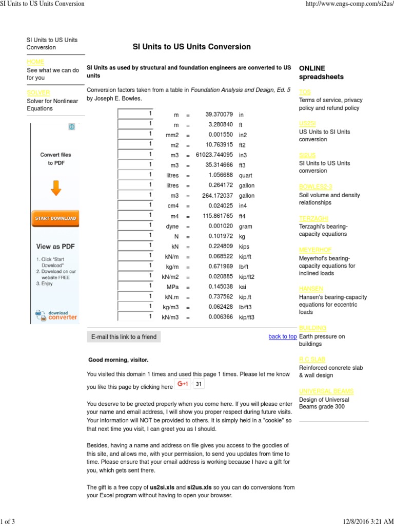 SI Units To US Units Conversion | PDF | Microsoft Excel | Cyberspace