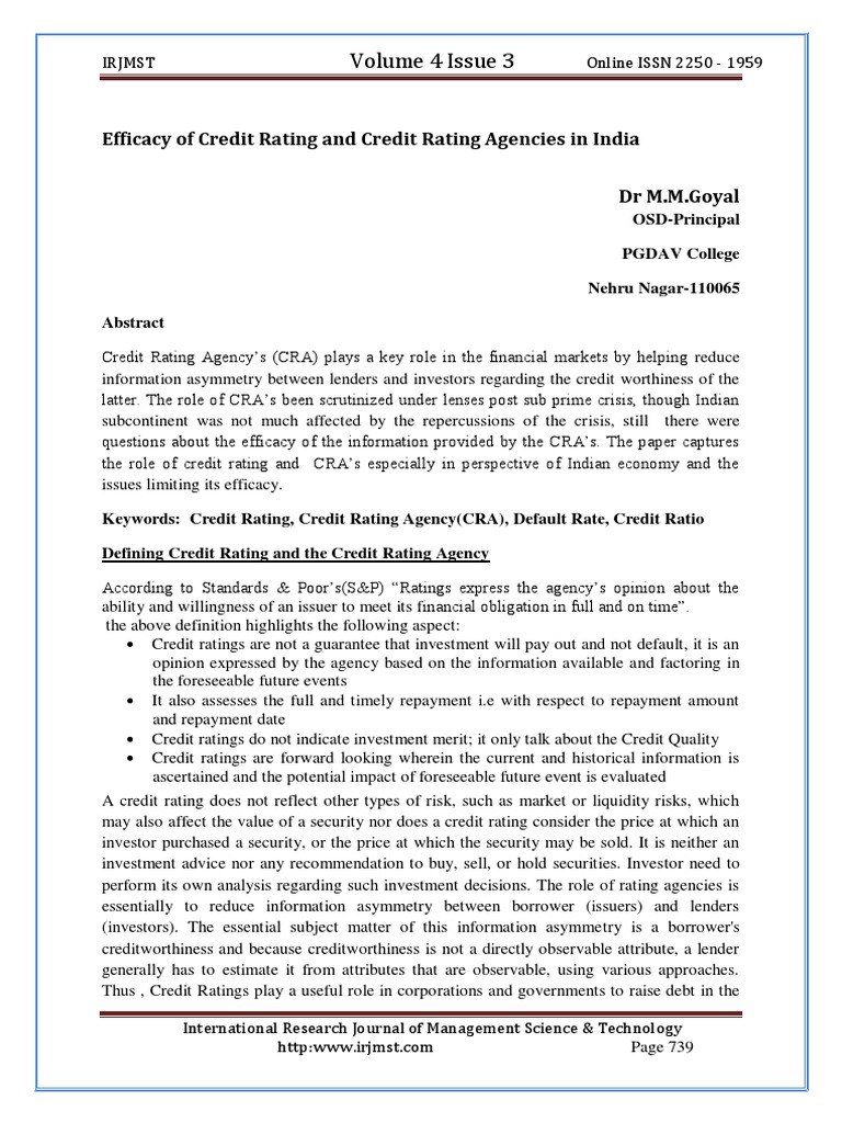 Efficacy of Credit Rating and Credit Rat PDF | PDF | Credit Rating ...
