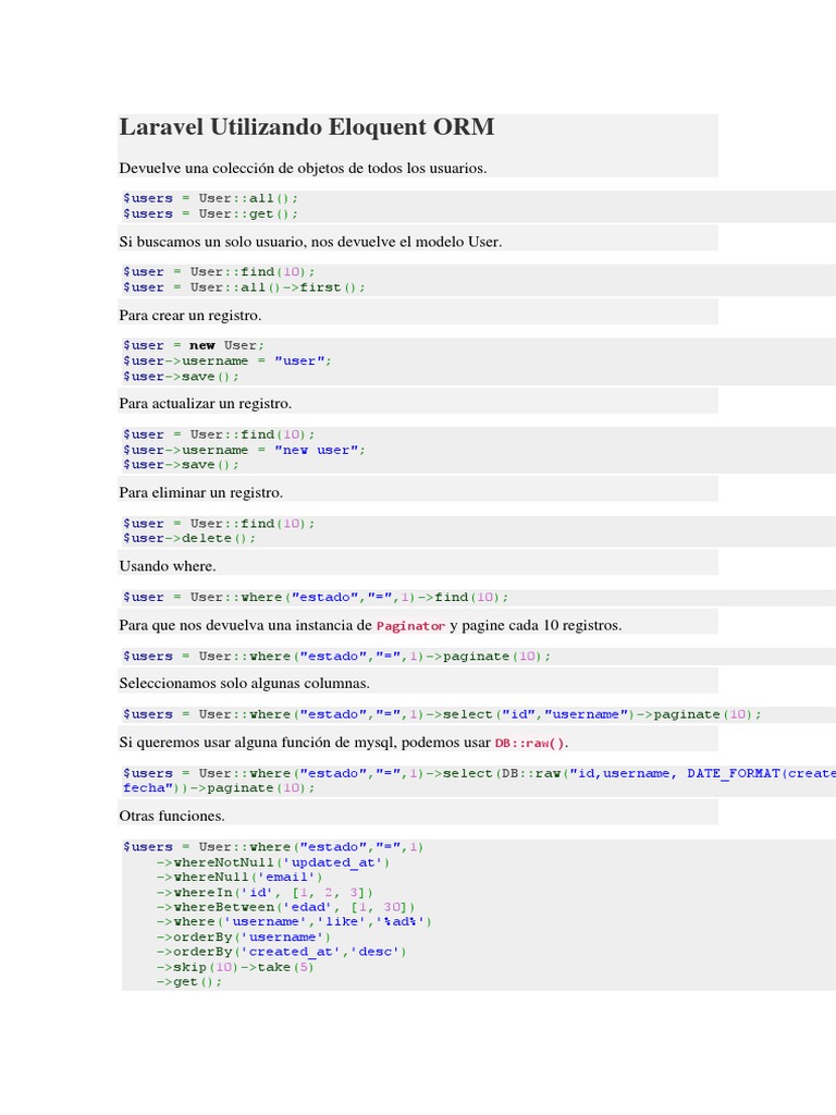 Guía de Eloquent ORM en Laravel | PDF | Usuario (informática) | Comercio electrónico
