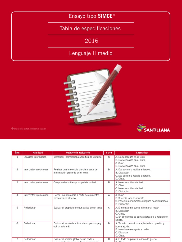 Tabla Simce Lenguaje II Medio 2016 | PDF | Inferencia | Evidencia