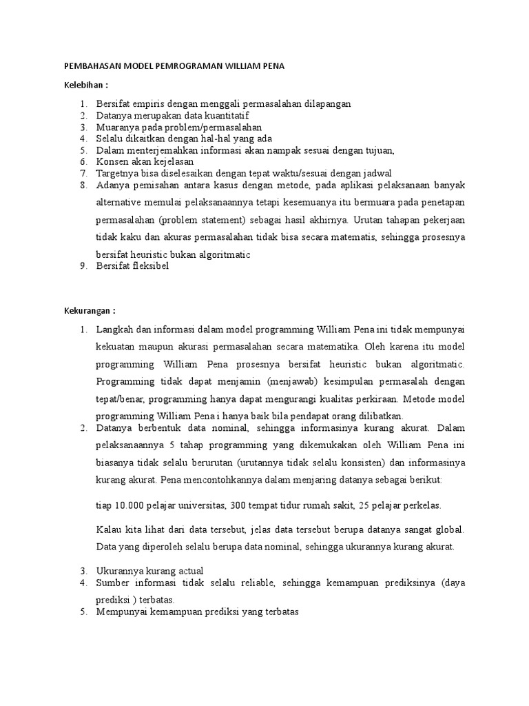 Pembahasan Model Pemrograman William Pena | PDF | Karier & Perkembangan