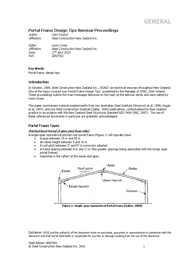 General: Portal Frame Design Tips Seminar Proceedings | PDF | Buckling ...