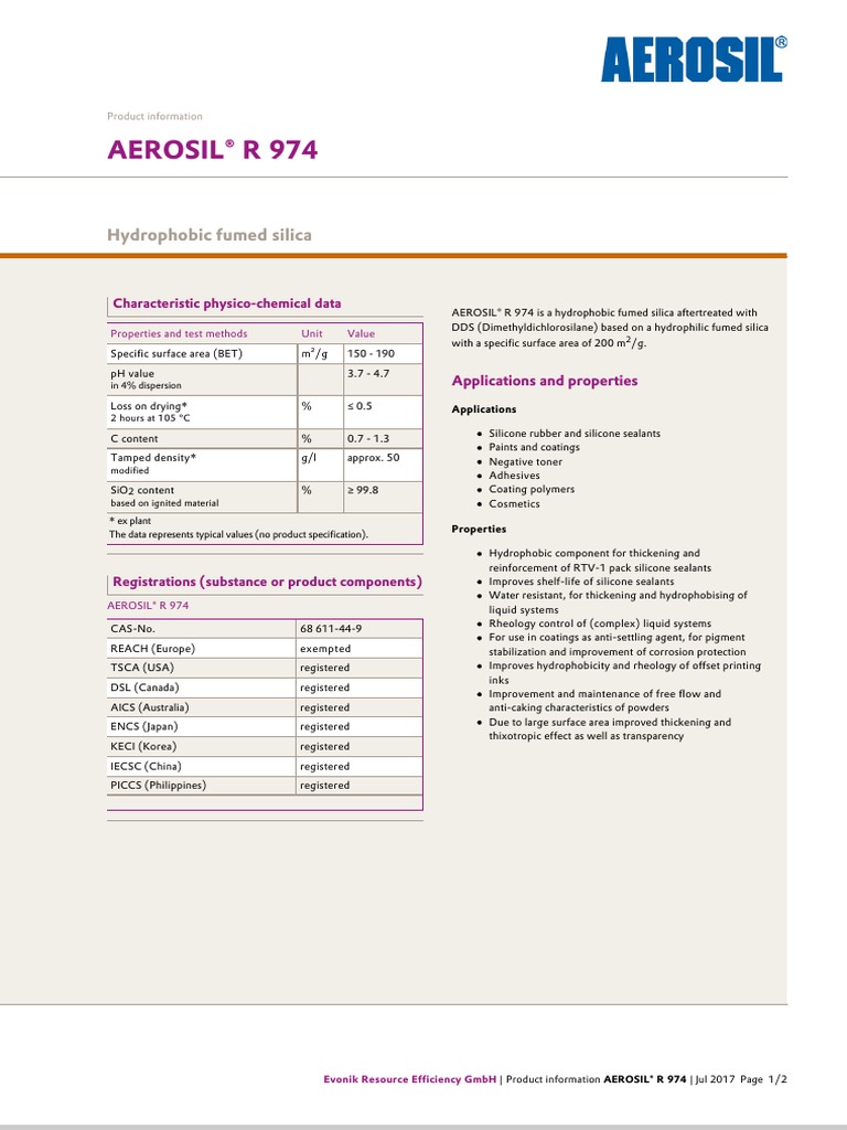 Aerosil R 974_Evonik.pdf | Silicone | Rheology
