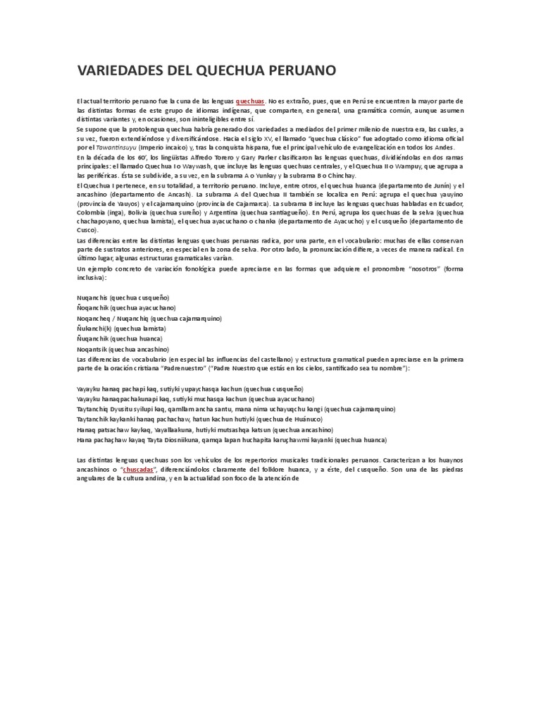Variedades Del Quechua Peruano | PDF | Familias de idiomas | Idiomas
