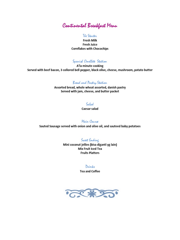 Continental Breakfast Menu Overview | PDF