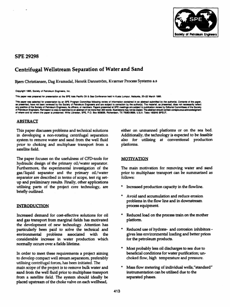 SPE 29298 Centrifugal Wellstream Separation of Water and Sand | PDF ...