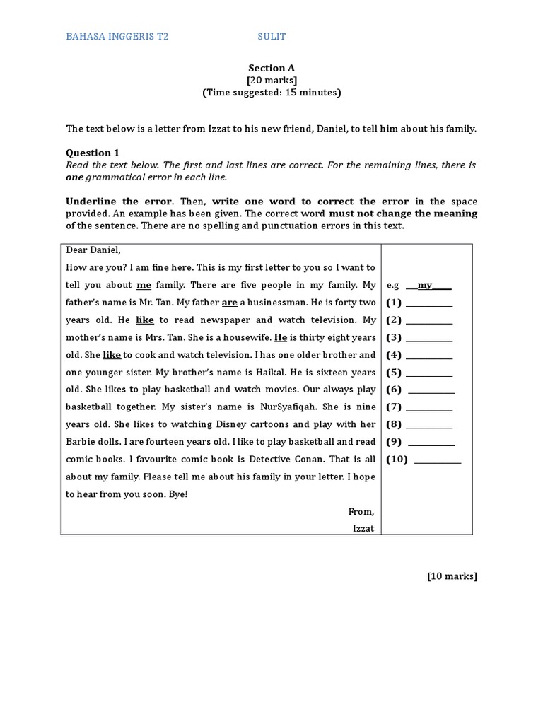 Section A: Read The Text Below. The First and Last Lines Are Correct ...