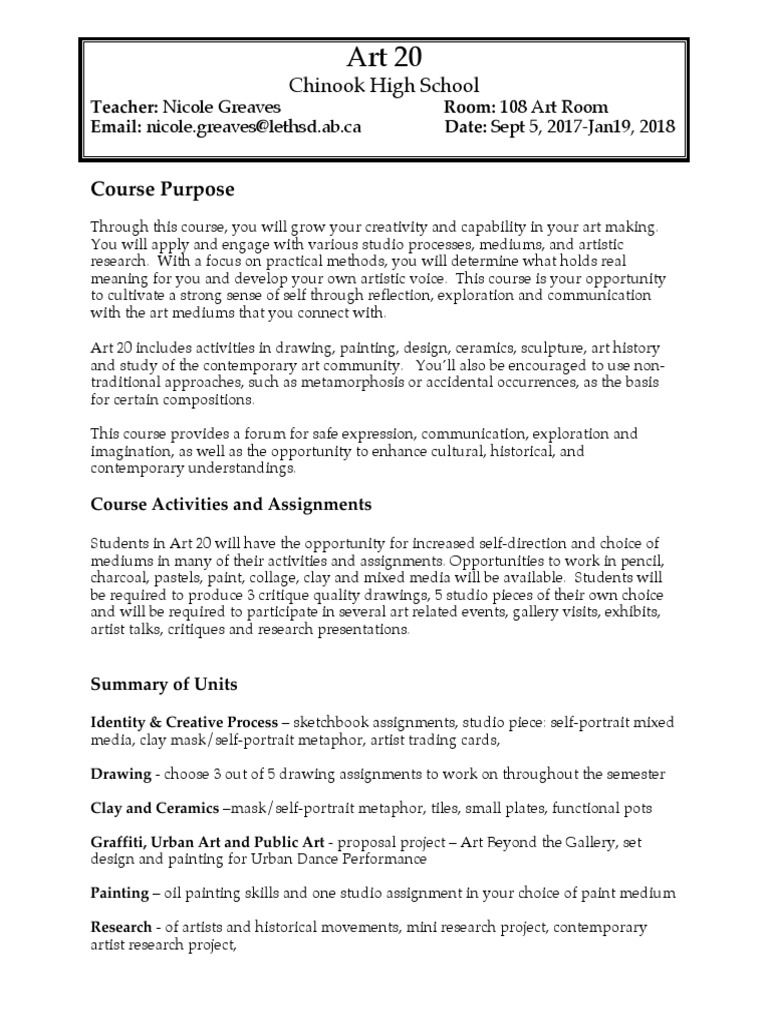 Art 20 Course Outline | PDF | Drawing | Paintings