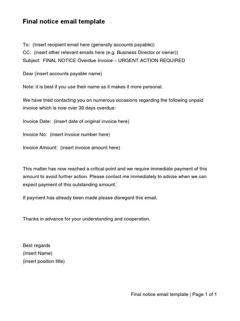 Final Notice e Mail Template | PDF