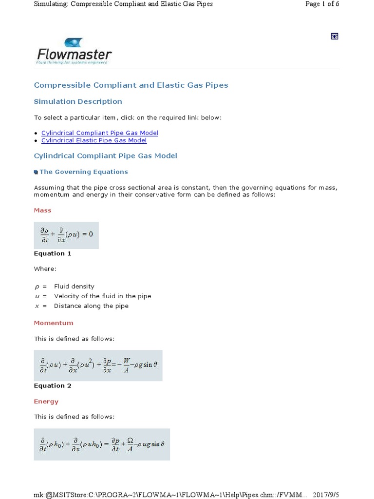 Compressible Compliant and Elastic Gas Pipes: Simulation Description ...