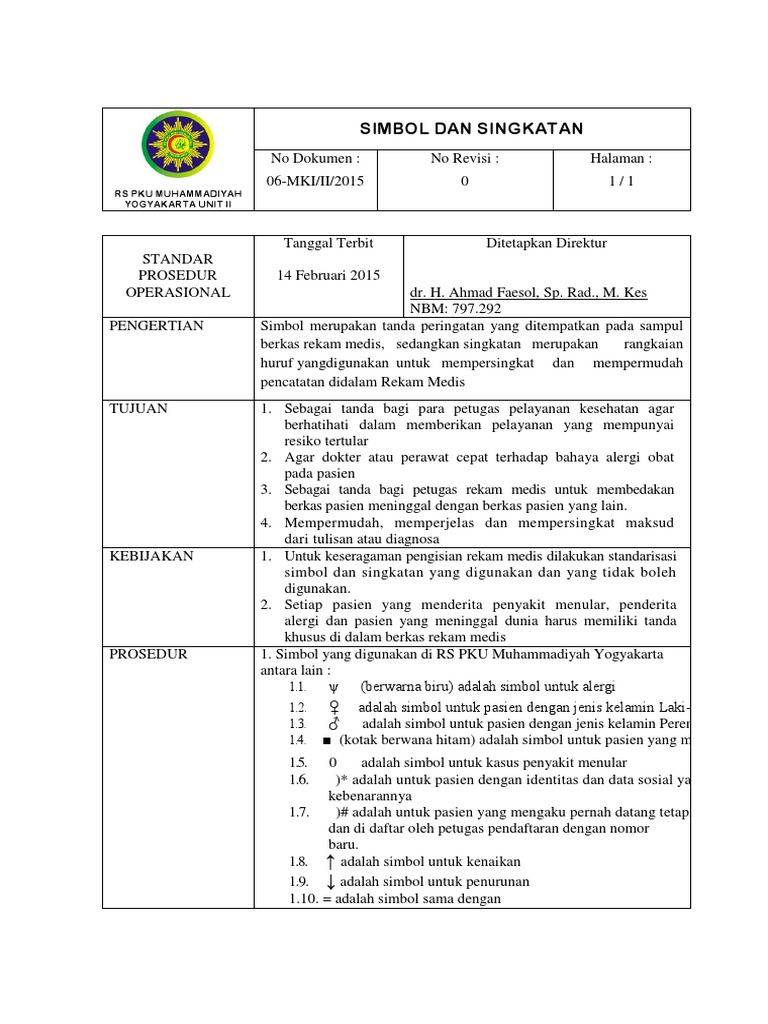 Sop Simbol Dan Singkatan Rekam Medis PDF | PDF