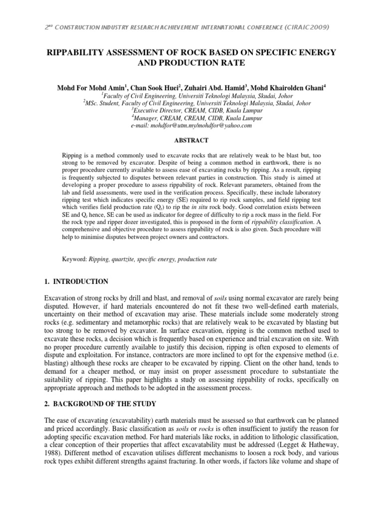Rock Rippability Assessment Guide | PDF | Rock (Geology) | Excavation ...