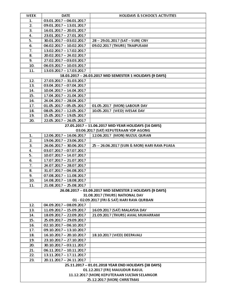 2017 School Holidays and Activities Calendar | PDF | Travel