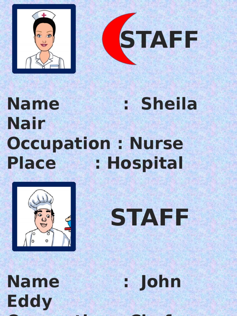 Staff: Name: Sheila Nair Occupation: Nurse Place: Hospital | PDF