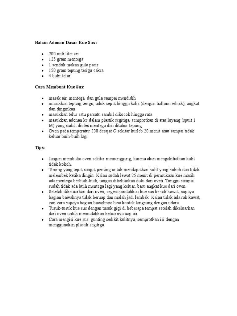 Bahan Adonan Dasar Kue Sus | PDF