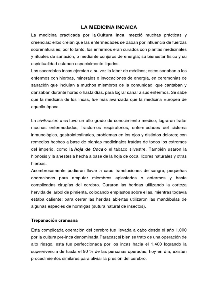 La Medicina Incaica | PDF | Imperio Inca | Medicina