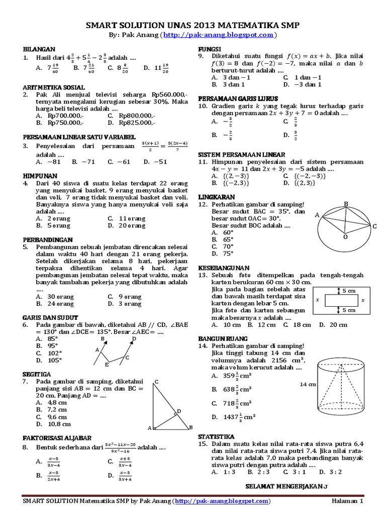 Contoh Smart Solution Un 2013 Matematika SMP | PDF